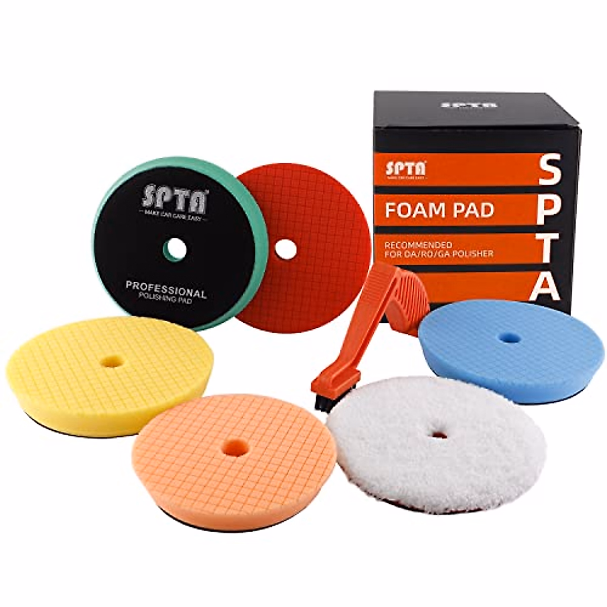 Polishing Pads, 5Pc 5 Inch 125mm Orbital Buffer Polisher Pads and 1Pc Microfiber Buffing Pads, Foam Polish Pad for Compounding, Polishing and Waxing, for 5''/125mm Backing Plate Car Polisher -GPP5MIX