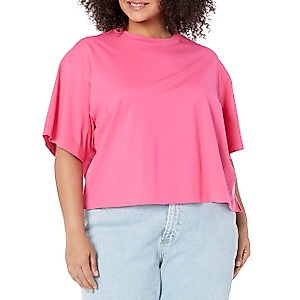 Amazon Essentials Women's Organic Cotton Drop Shoulder Relaxed Boxy Short-Sleeve T-Shirt (Available in Plus Size), Neon Pink, X-Large