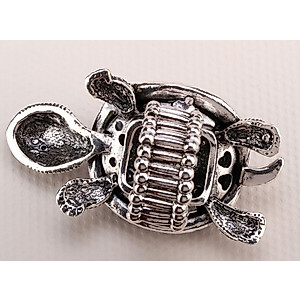 YACQ Women's Wiggling Turtle Stretch Rings Fit Finger Size 7 to 9 - Elastic Soft Band Perfect for Arthritis - Lead & Nickle Free - Silk Scarf Holders - (2 H x 1-1/5 W) Inches (Silver)