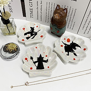 TIGERMILLION Halloween Witch Party Ceramic Jewelry Dish 3pcs, Halloween Witch Theme Decorative Tableware Halloween Holiday Dinner Birthday Party Supplies