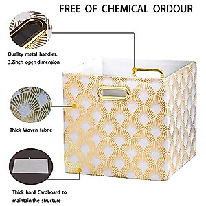 BAIST Cube Storage Organizer Foldable Storage Cubes Bins Fabric Storage Box 13 x 13 Cubby Storage Bins with Handles for Closet, Cloth, Food, Kids, Dog, Bathroom, Toy, Office, Shelf (4-Pack, Fan Gold)