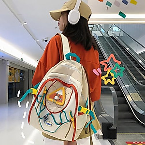 Kawaii Backpack Aesthetic Backpack Backpacks with Cute Pendant, Adorable Shoulder Bag (Khaki)