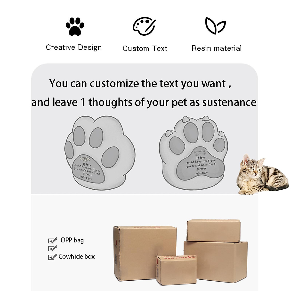 Personalized Pet Urns for Dog or Cat Ashes, Pet Cremation Urns Pet Urns, Pet Ashes Cat and Dog Claw Creative Urn Customizable Text Content (16cm * 8.5cm * 14cm/6.2" x3.4 x5.9)