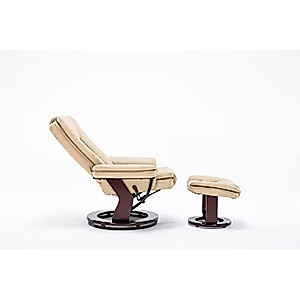 JC Home Argus Leather Recliner with Ottoman, Mahogany Wood Base, Ultra-Plush Double Foam Layered Reclining Bonded Leather Chair for Living Room and Office - (Vanilla)