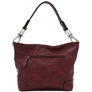 Hobo Shoulder Bag with Big Snap Hook Hardware (Burgundy)