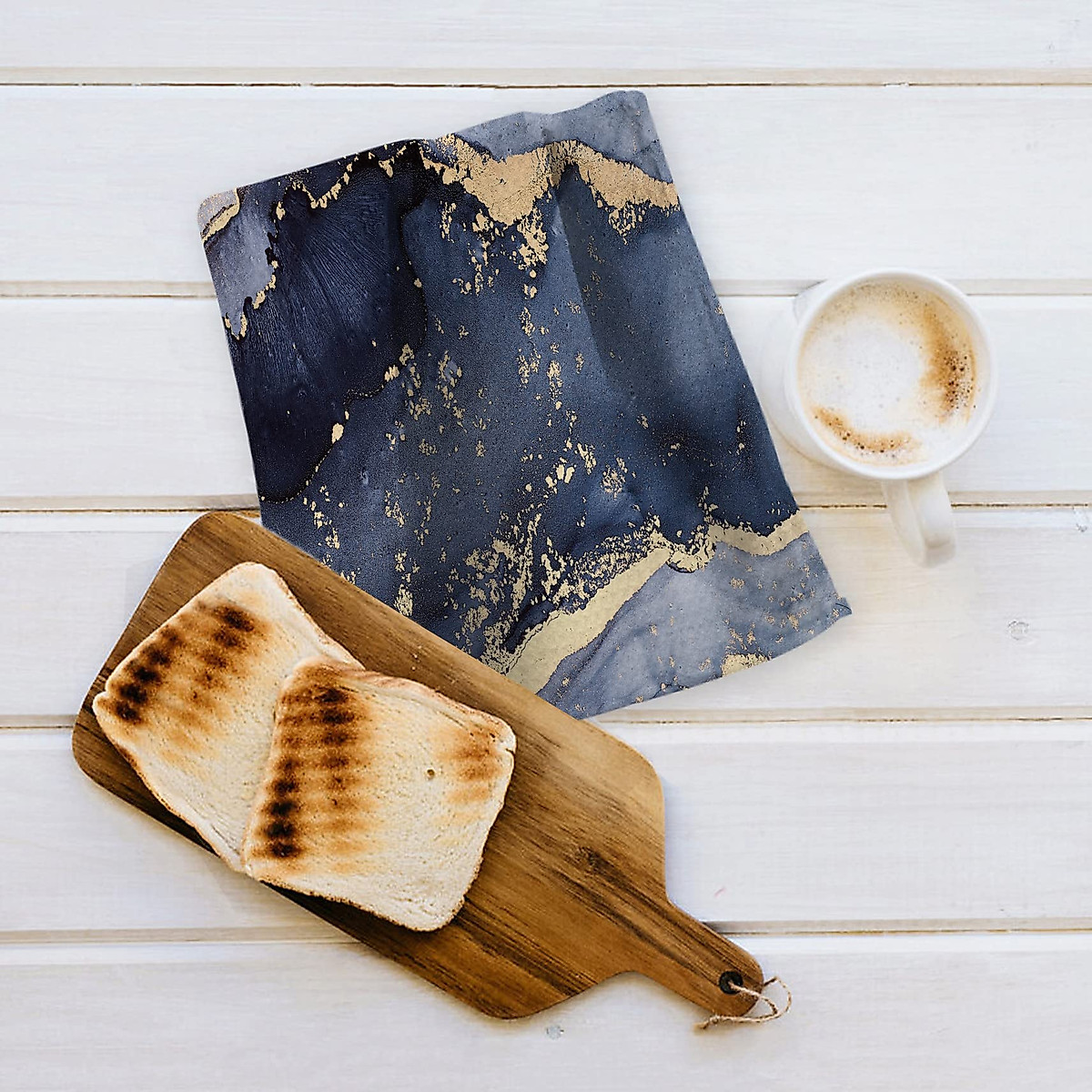 OHSUL Navy Blue Marble with Golden Veins Absorbent Kitchen Towels Dish Towels Dish Cloth,Abstract Modern Texture Hand Towels Tea Towel for Bathroom Kitchen Decor