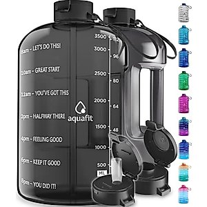 AQUAFIT 1 Gallon Water Bottle With Times To Drink - 128 oz Water Bottle With Straw - Motivational Water Bottle - Large Water Bottle - Sports Water Bottle With Time Marker - Gym Water Jug 1 Gallon