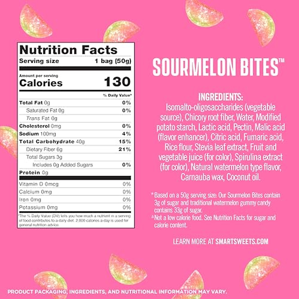 SmartSweets Sourmelon bites, Low Sugar Gummy Candy (3g), Low Calorie (130), Gluten-Free -1.8oz (Pack of 6) Packaging may vary