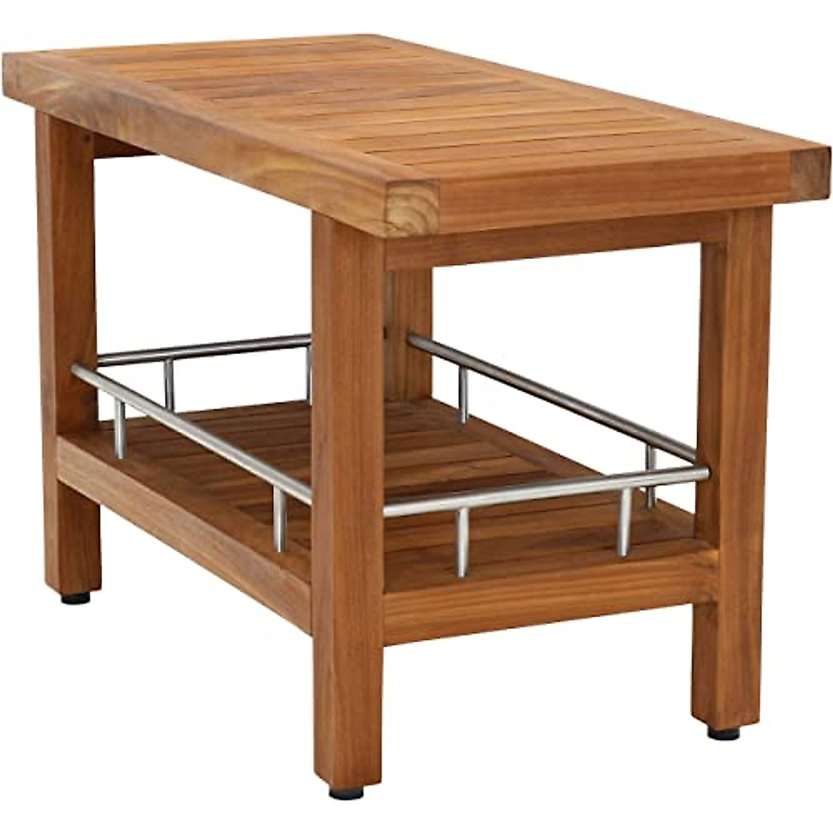 AquaTeak Patented 30" Spa Teak & Stainless Shower Bench with Shelf