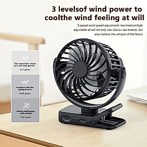 ENCHANTLIVING Portable Mini Clip On Fan,Desk Fan,Neck Fan,2.8 Inch Rechargeable,720 degree Rotate,3 Speed Quiet Mini Clip Fan,Small Clip on Fan Ideal For Outdoor Bedroom Office Camping Travel (black)