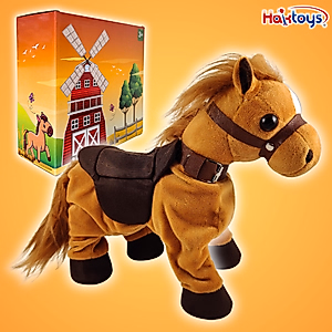 Haktoys Walk Along Horse with Remote Control Leash, Dancing Singing Walking Musical Pony Pet, Realistic Animal Design with 9 Different Child-Friendly Songs