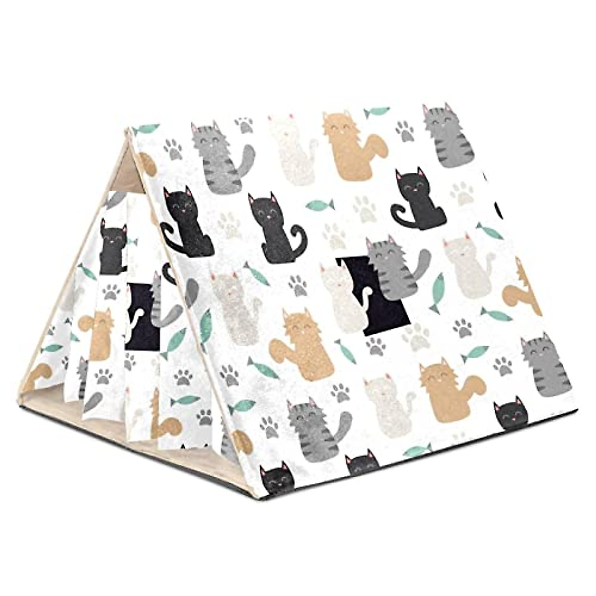 RATGDN Small Pet Hideout Funny Cats and Paws Pattern Hamster House Guinea Pig Playhouse for Dwarf Rabbits Hedgehogs Chinchillas