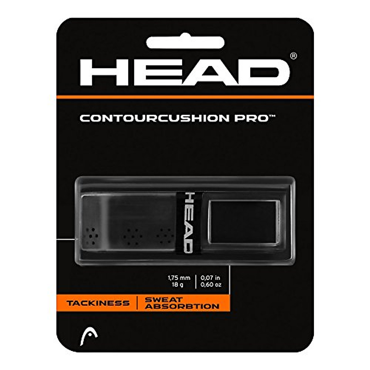 HEAD Contour Cushion Pro Tennis Racket Replacement Grip - Tacky Racquet Handle Grip Tape - Black