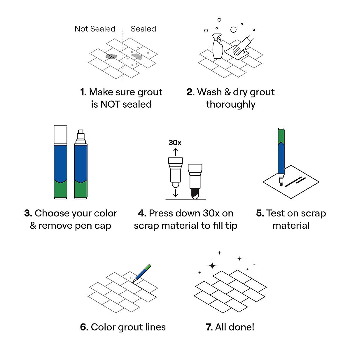 Grout Pen White Tile Paint Marker: Waterproof Grout Paint, Tile Grout Colorant and Sealer Pens - White, Narrow 5mm Tip (7mL)