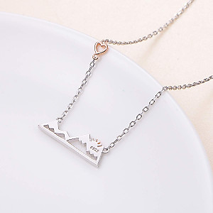 925 Sterling Silver Sunshine from Snowcap Mountain Range Necklace for Women, Mountains Jewelry and Outdoor Lovers 16 inch