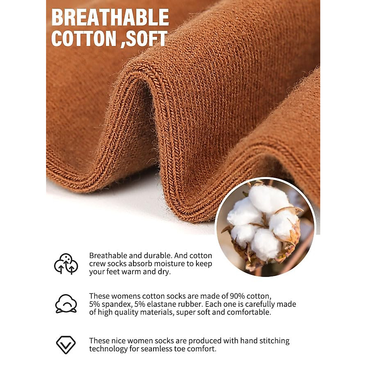 FGZ Womens Thin Cotton Socks, Casual Soft Cotton Socks Women Above Ankle Crew Socks 5 Pairs (5-9, Multicolored)