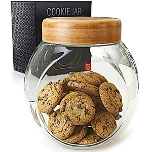 Glass Cookie Jar with Airtight Lids - Cookie, Pastries, Cake and Candy Jar, Dog Treat Container, BPA-Free Clear Glass Storage Container Canister - Cookie Jars For Kitchen Counter with Bamboo Lid -76oz