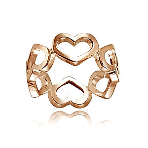Hoops & Loops Rose Gold Flashed Sterling Silver High Polished Open Heart Eternity Band Ring, Size 7