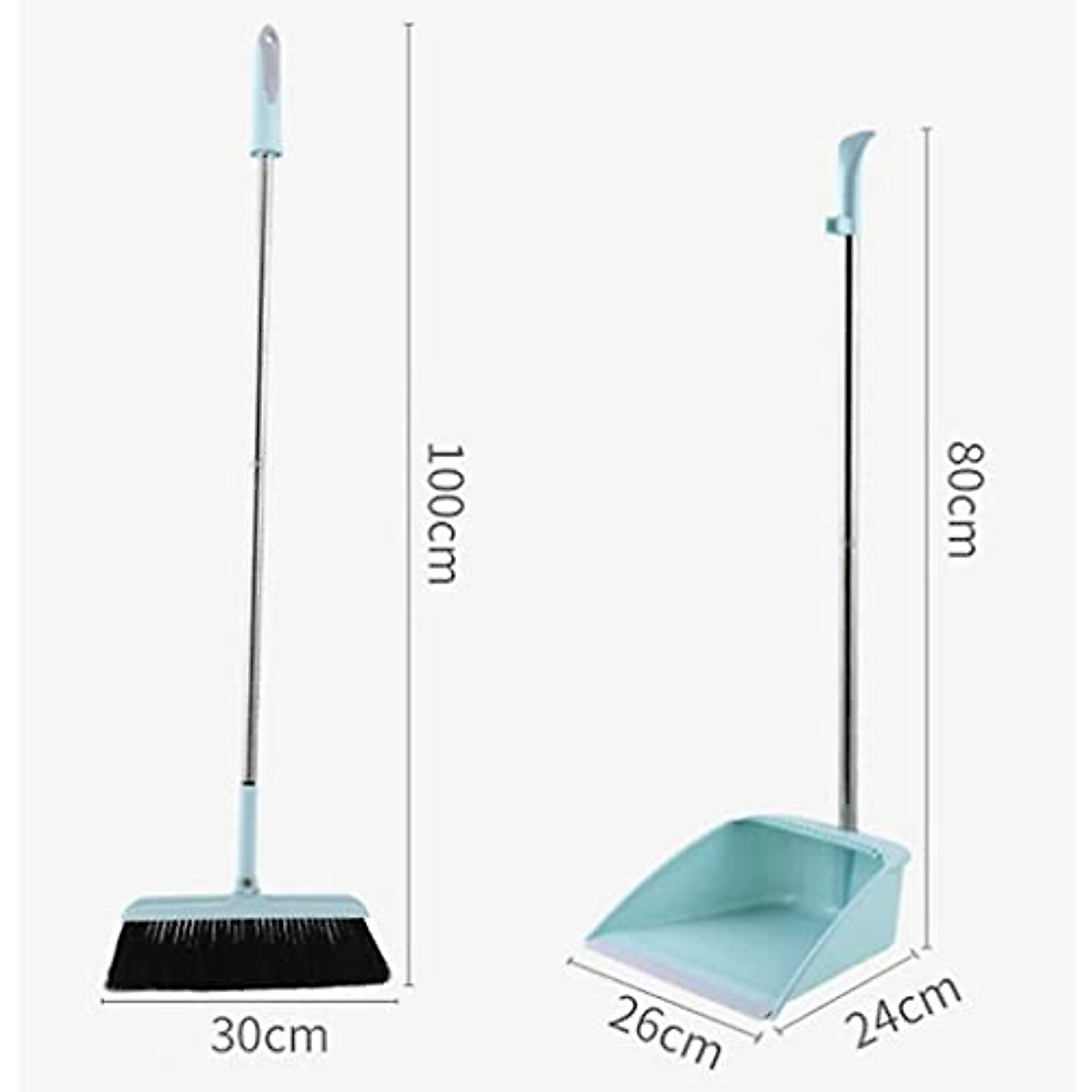 GOOFFY NLIAN- Broom and Dustpan Set, 180 ° Rotation Non-stick Hair Extra Long Handle Rotatable Broom and Dustpan Windproof Stainless Steel Rod Broom Set dustpan set