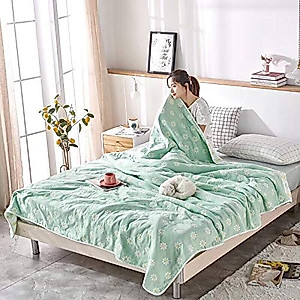 SANACYNA 6-Layer Gauze 100% Cotton Muslin Blanket Sunflower Queen Size 90"x90" Bed Blanket Lightweight Soft And Breathable Blanket For Sofa Bed Coverlet All Seasons Both sides (Green, Queen (90"x90"))