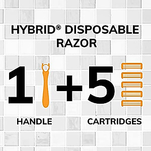 BIC Flex 3 Hybrid Disposable Razors for Men, Long-lasting 3-Blade Razors With Slim Head for Precision Shaving, 1 Handle and 5 Cartridges, 6 Piece Shaving Kit
