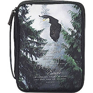Black Eagles Denier Polyester Fabric Bible Cover Case, Large