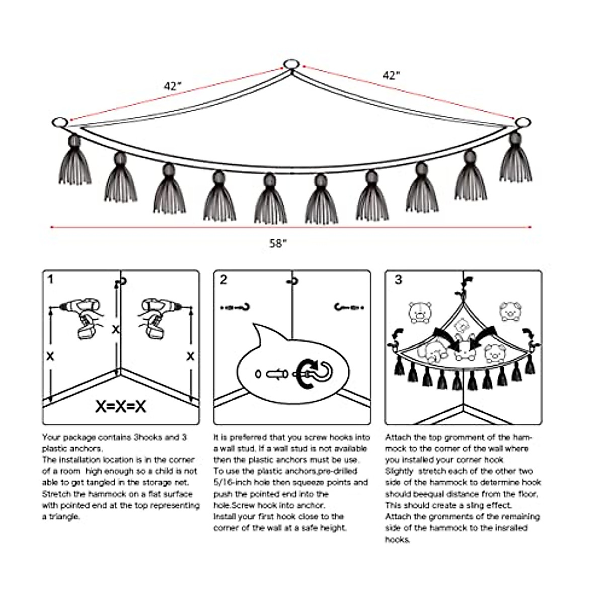 TAKNAP Boho Macrame Stuffed Animal Hammock or net Holder for Toy Storage Organization Aesthetic Cute Room or playroom Decor Cute Stuff