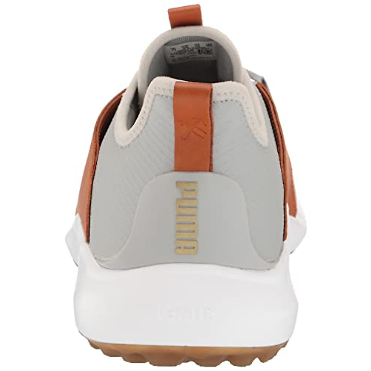 PUMA Men's Ignite Fasten8 Crafted Golf Shoe, High-Rise/Gold/Leather Brown, 12