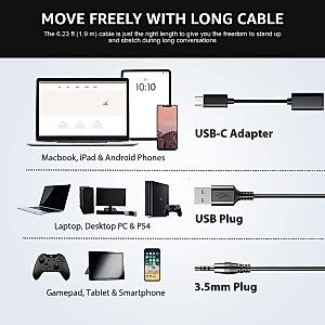 USB Computer Headset with Microphone for Laptop PC,3.5mm Wired Stereo Call Center Headset with Microphone Noise Cancelling, Corded Desktop Headphones with Mic & Mute