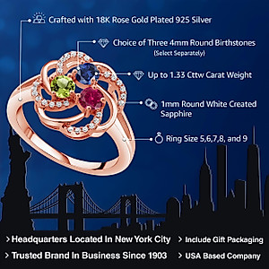 Gem Stone King Customized and Personalized Build Your Own 3-Stone Birthstones White Created Sapphire 18K Rose Gold Plated Silver Ring (Size 8)