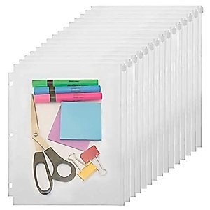 YoeeJob 3 Holes Clear PVC Zipper Binder Pocket Insert Pages Letter Size, 8 1/2"x 11 Loose Leaf Binder Filing Storage Bags 15 Per Pack