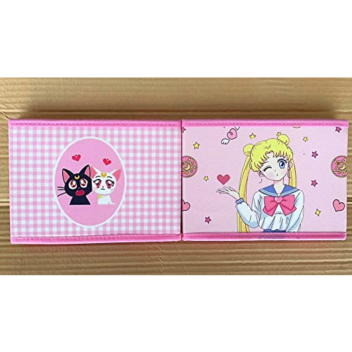 Kerr's Choice Collapsible Cube Storage Box Pink Desk Decorative Boxes Desk Baskets Animie Moon Makeup Holder Organizer with Badge Holder Keychain