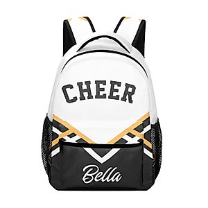 XIUCOO Cheerleaders Yellow Black Backpack Personalized Name Waterproof Travel Bag for Boys Girls Gift