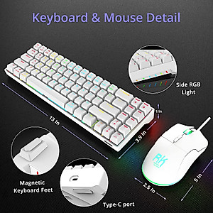 RK ROYAL KLUDGE RK71 Wireless/Wired Mechanical Keyboard and 7200 DPI Gaming Mouse, 71 Keys RGB Red Switch Hot Swappable Compact Gaming Keyboard for Win/Mac