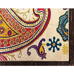 Unique Loom Estrella Collection Colorful, Paisley, Floral, Abstract, Modern Area Rug, 2 ft 7 in x 10 ft, Beige/Pink