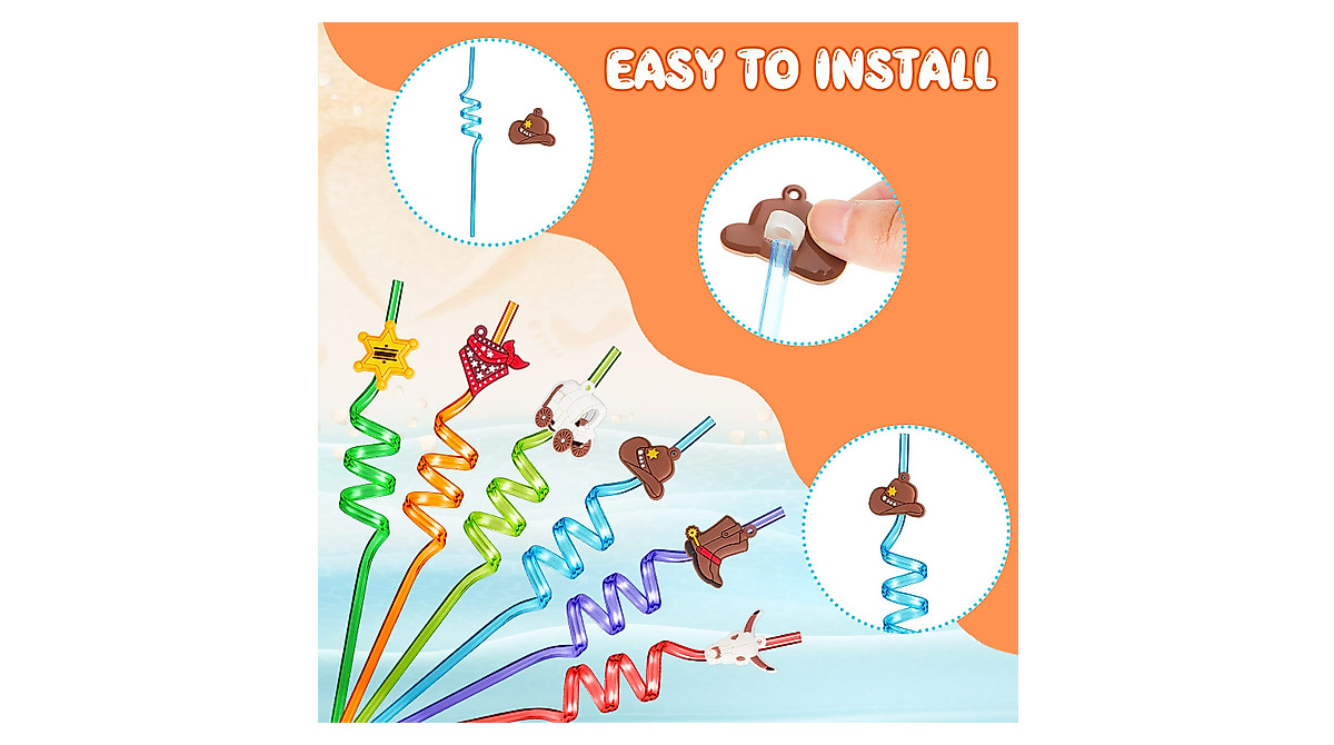 Western Cowboy Party Straws - 24 Reusable Fun Straws
