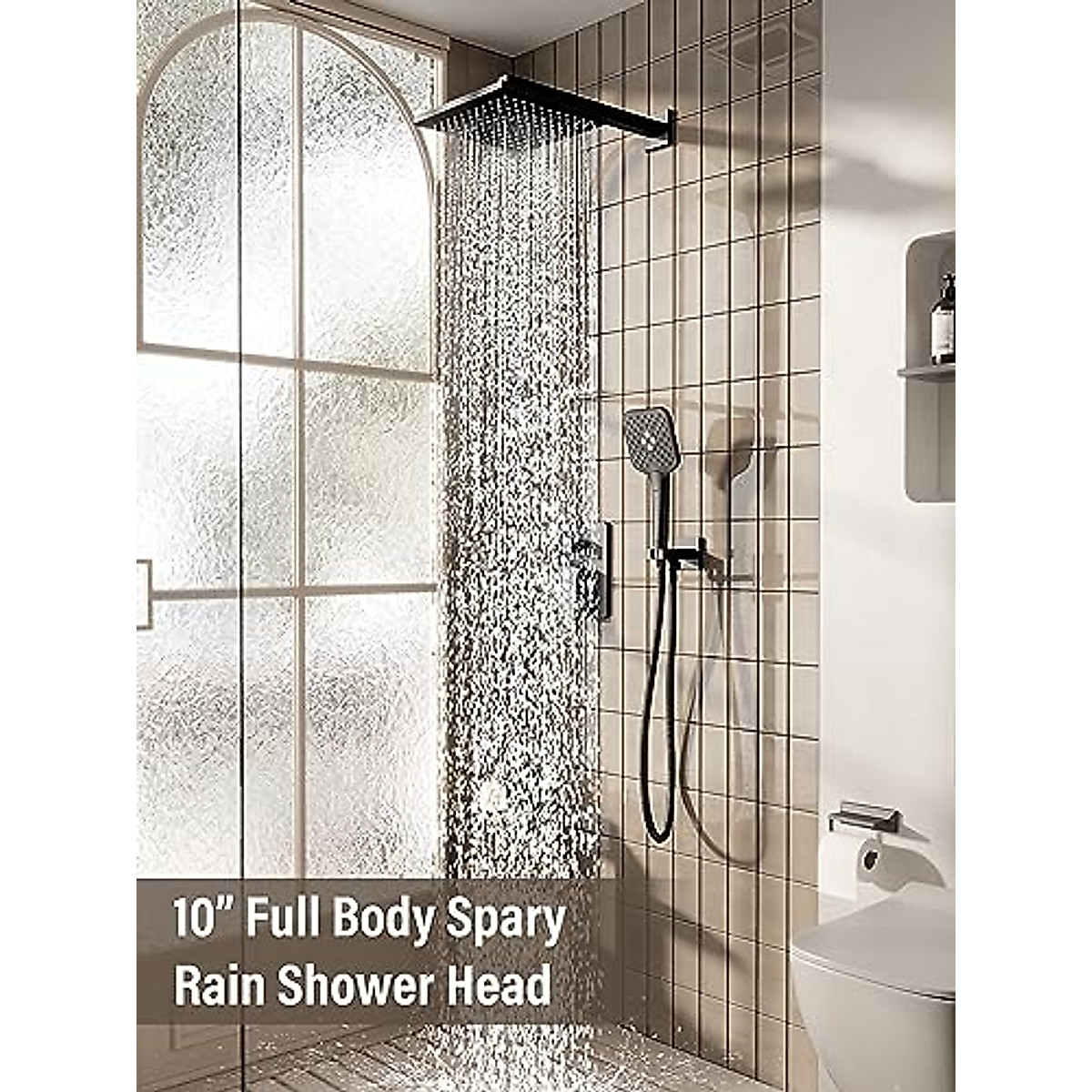 Gabrylly Shower System, 10 Inches Rain Shower Heads with Handheld Spray Combo, Wall Mounted Shower Faucets Sets Complete with Shower Valve Kit, Shower Head and Handle Set, Matte Black