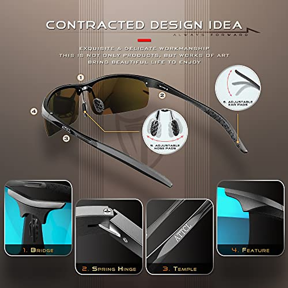 ATTCL Men's Fashion Sports Driving Polarized Sunglasses Men Fishing - Al-Mg metal Ultralight 8177BLACK-BLUE