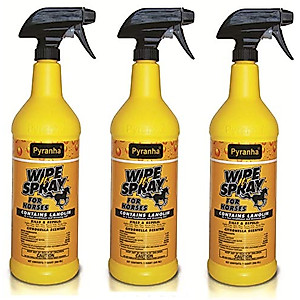 Pyranha Wipe N Spray Fly Protection Spray for Horses; Citronella Scented; Provides Fly Protection and Imparts a High Shine to Horse's Hair; Kills, Repels and Conditions; Pack of 3, Yellow (7823293)
