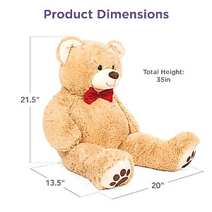 Best Choice Products 35in Giant Super Soft Plush Cuddly Teddy Bear Stuffed Animal Toy for Bedroom, Kids Playroom w/Bow Tie, Footprints - Brown