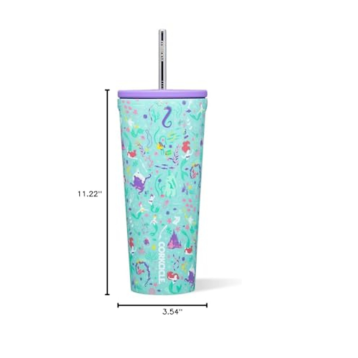 Corkcicle x Disney Princess Ariel Cold Cup Insulated Tumbler with Lid and Straw, 24 oz – Reusable Water Bottle Keeps Beverages Cold 12hrs, Hot 5hrs – Cupholder Friendly, Lid for Flexible Sipping