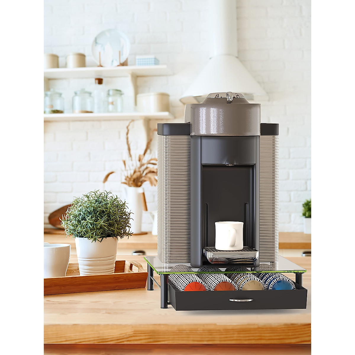 DecoBros Crystal Tempered Glass Nespresso Vertuoline Storage Drawer Holder for Capsules