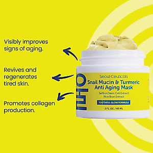 SeoulCeuticals Korean Face Mask Skin Care - Snail Mucin Turmeric Mask for Face – Cruelty Free K Beauty Anti Aging Face Mask for Healthy, Youthful Glow 2oz