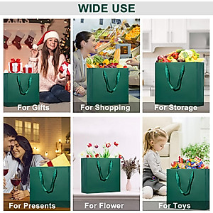 Umoofine Large Green Gift Bag with Ribbon Handles 12 Pack, 12.6x4.5x11 inches Extra Large Blackish Dark Green Gift Bag , Reusable Heavy Duty Deep Green Kraft Bag Paper Bags Bulk for Shopping, Wedding,