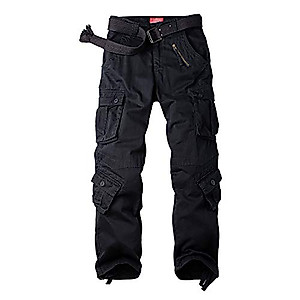 Men's BDU Casual Military Pants, Tactical Wild Army Combat ACU Rip Stop Camo Cargo Work Pants Trousers with 8 Pockets #7533 Black 36
