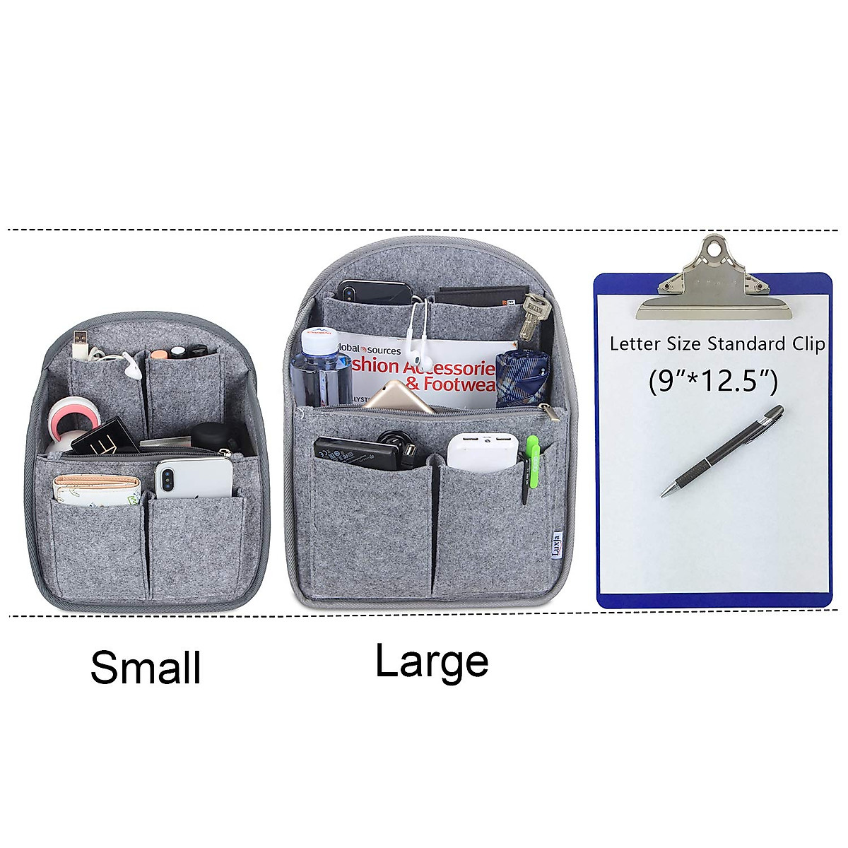 LUXJA Mini Backpack Organizer, Small Felt Organizer Insert for Backpack, Gray