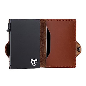 Conceal Plus Wallet for Men, Pop Up Wallet Credit Card Holder - RFID Blocking, Slim Minimalist Credit Card Case (Brown Genuine Leather)