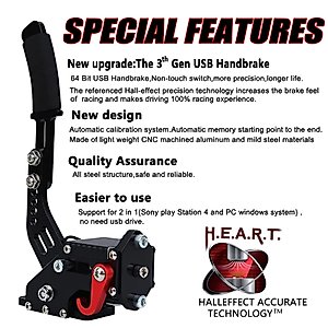 Obokidly Upgrade 2-IN-1 USB Handbrake Support G27/G29/G920 Compatible With PS4/PS5 + PC For Simracing Game Sim Rig With Clamp (Support G29 With Clamp, Black)