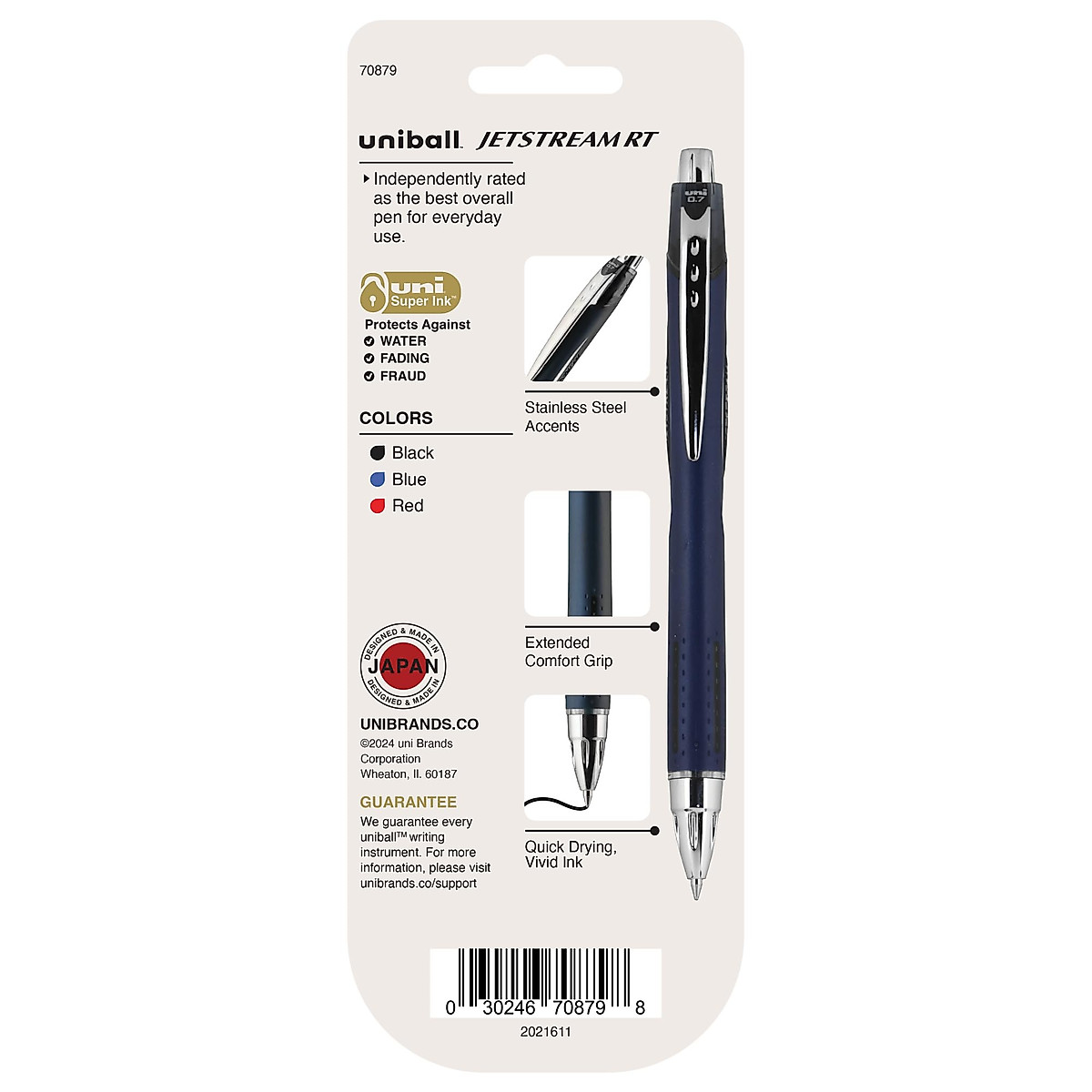 uni-ball Jetstream RT Retractable Ballpoint Pens Fine Point, 0.7mm, Assorted, 3 Pack
