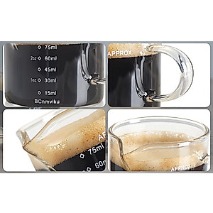BCnmviku 2 PACK Espresso Glass Measuring Cup Triple Pitcher Milk Cup 75ML Espresso Cups with Handle Espresso Shot Glass with V-Shaped Mouth Clear Glass Espresso Accessories Milk Frothing Pitcher